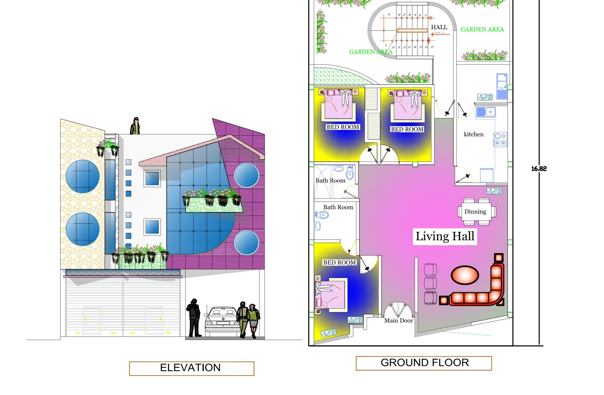 Customized AutoCAD House Plan & Elevation