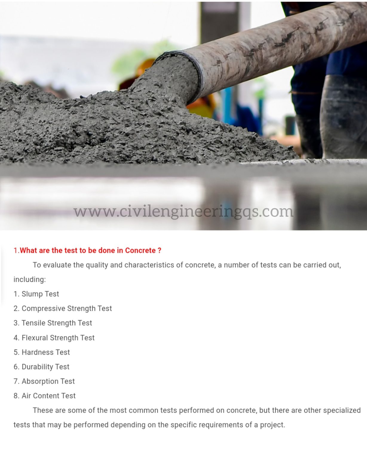 What are the test to be done in Concrete
