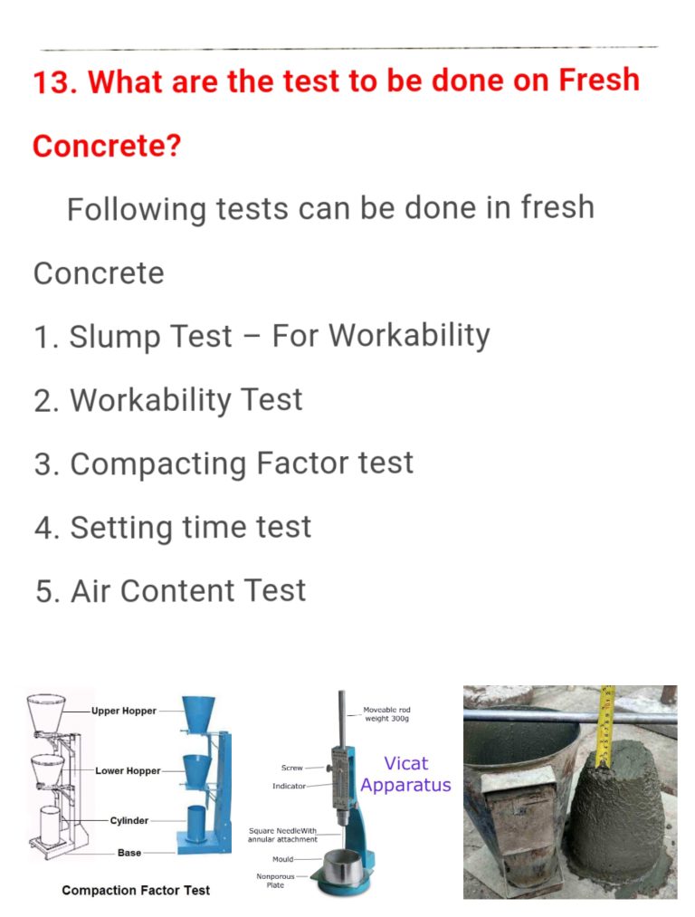 What are the test to be done in Concrete