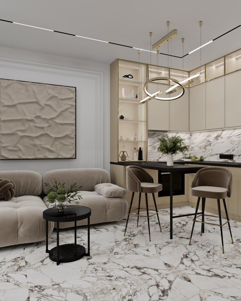 Modern Living hall & Kitchen Design Gallery - Civil Engineering QS