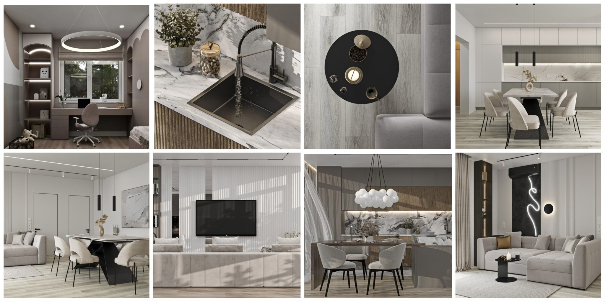 3D Design Collection of Living hall & Kitchen