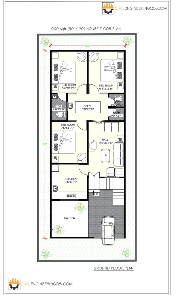 1000 sqft 20'x 50' Floor Plan for your dream Home