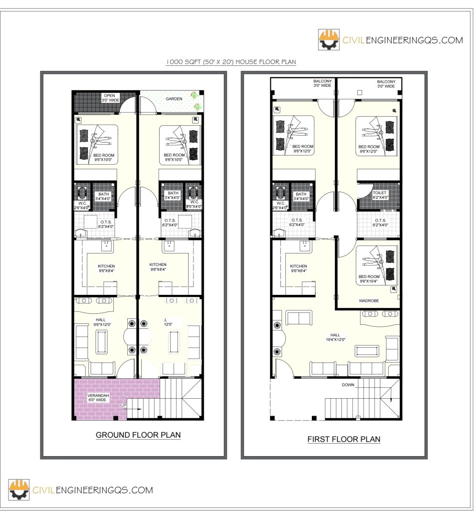 1000 sqft 20'x 50' Floor Plan for your dream Home