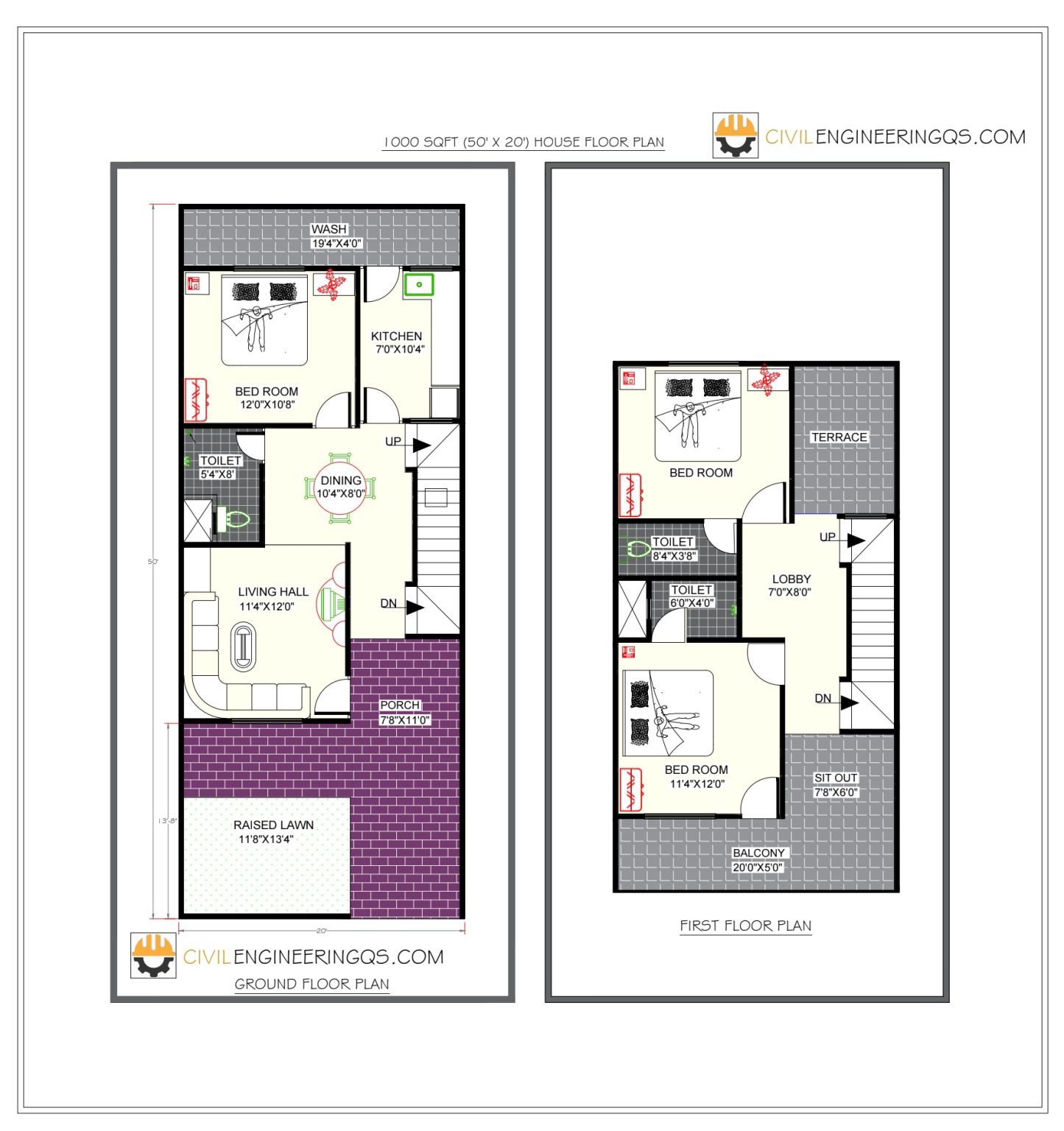 1000 sqft 20'x 50' Floor Plan for your dream Home