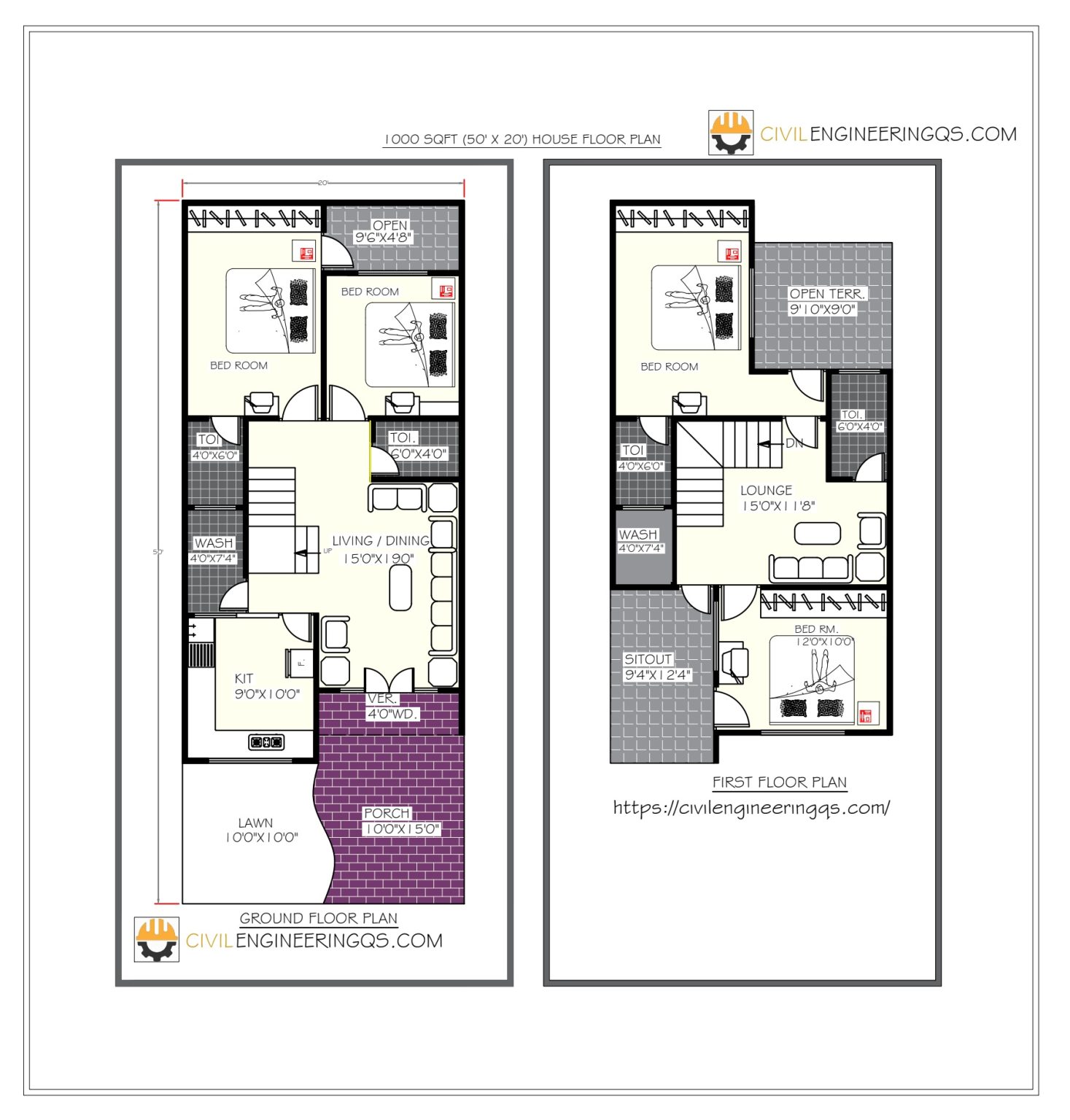 1000 sqft 20'x 50' Floor Plan for your dream Home
