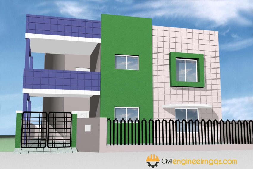 Modern Frond Elevation design for your Villa - Civil Engineering QS