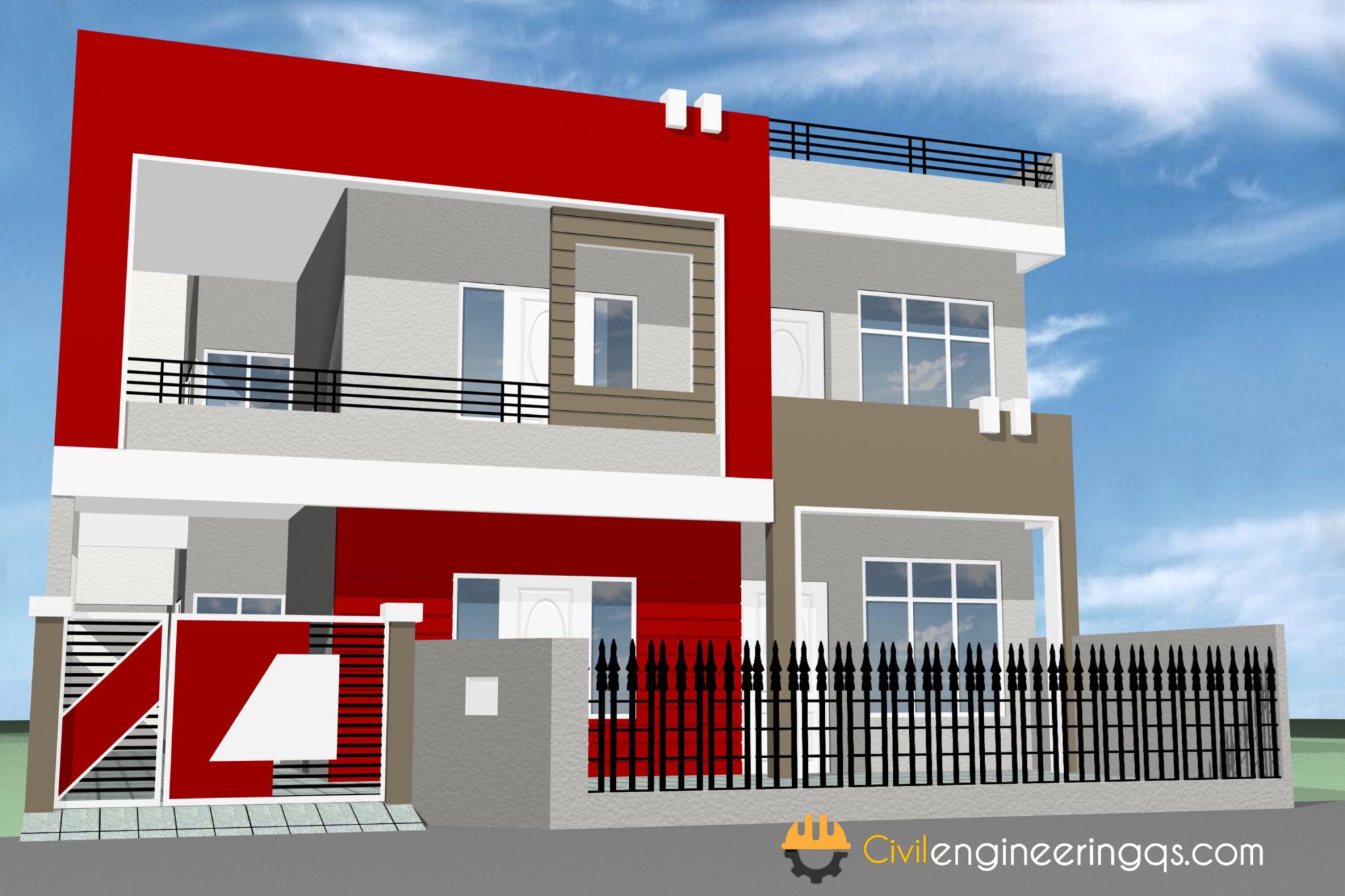Modern Frond Elevation design for your Villa - Civil Engineering QS