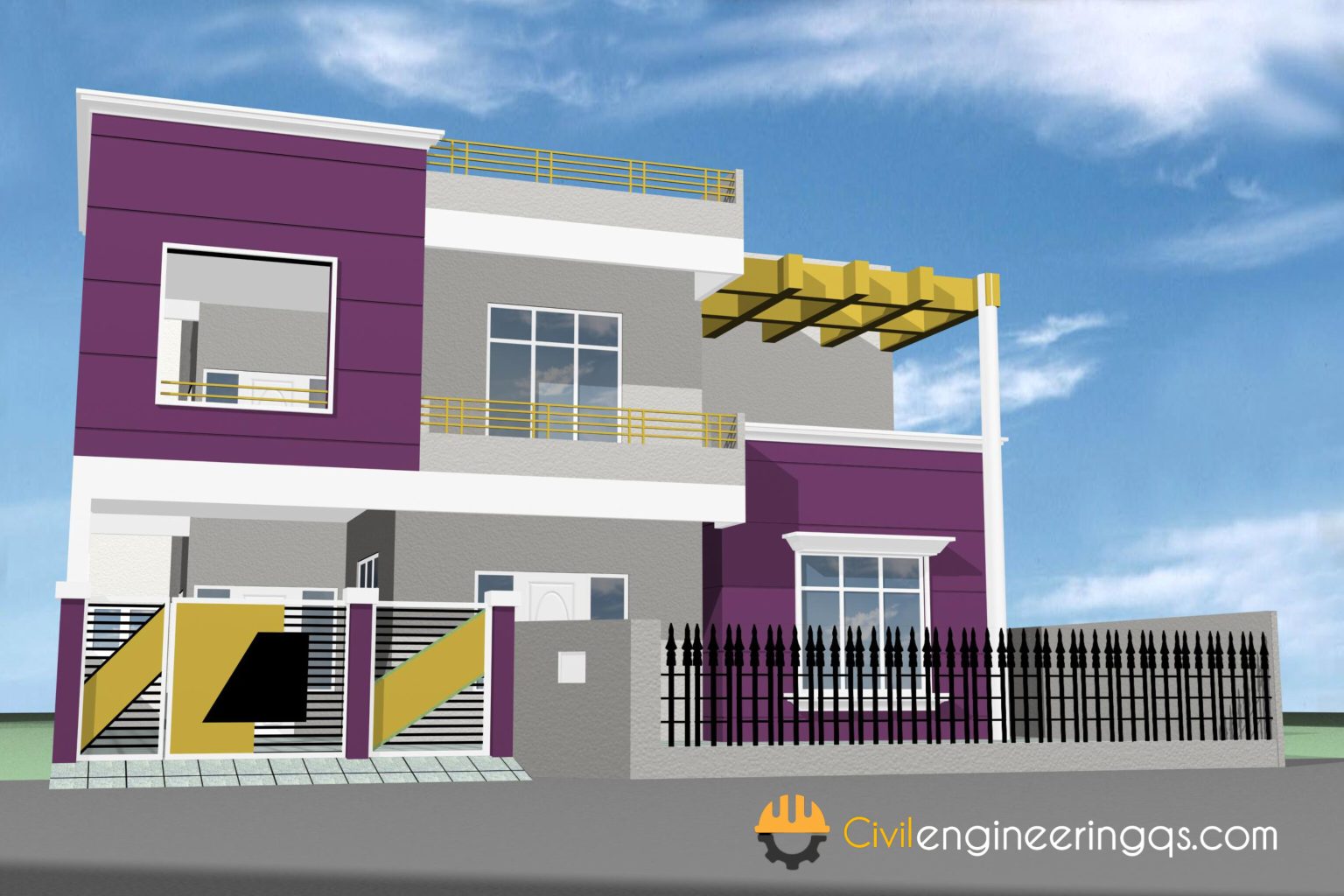 Modern Frond Elevation design for your Villa - Civil Engineering QS