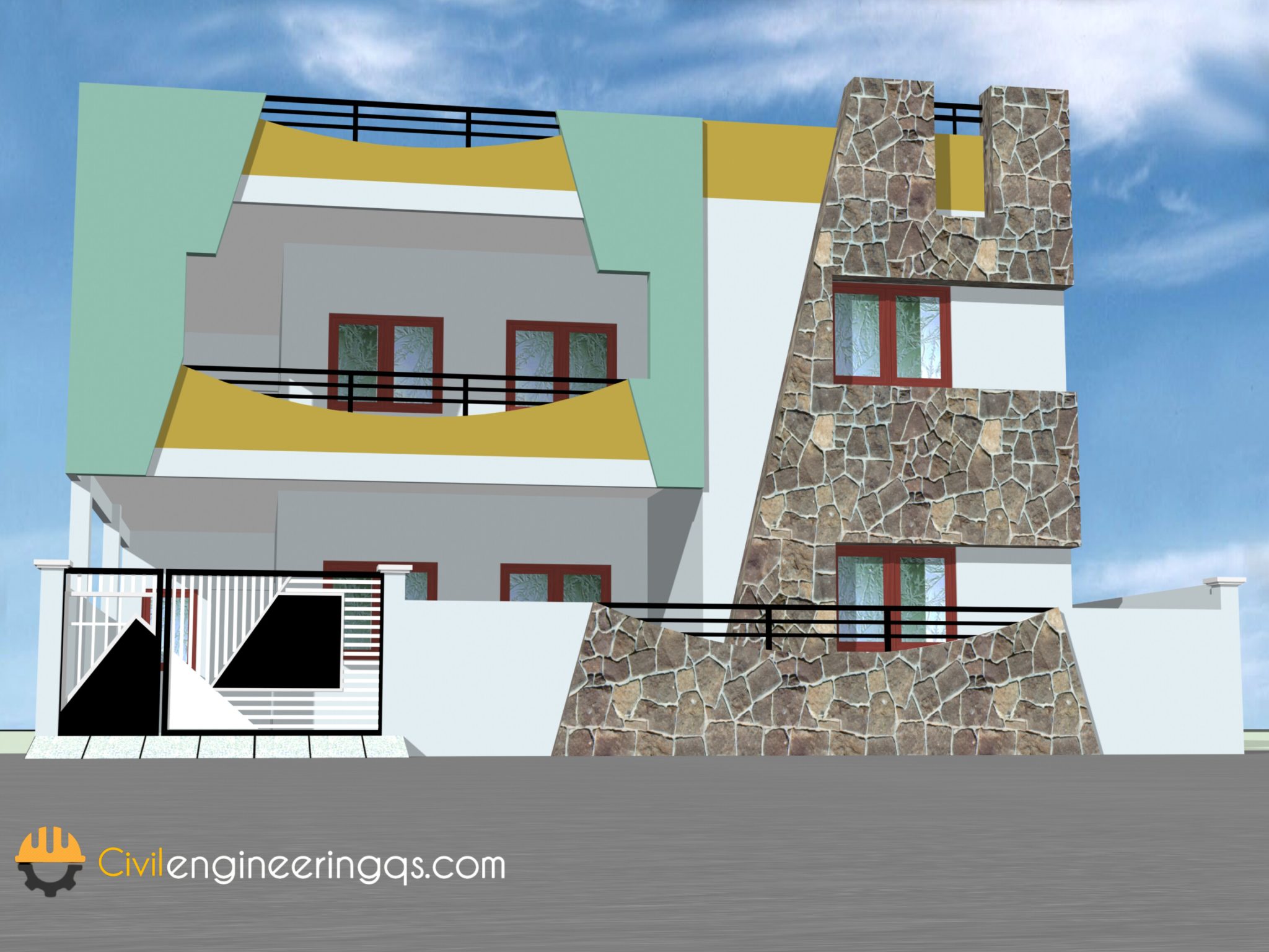 Modern Frond Elevation design for your Villa - Civil Engineering QS