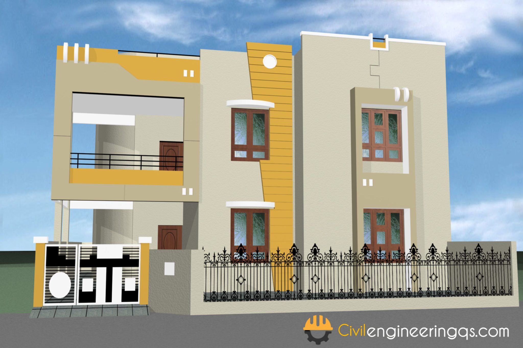 Modern Frond Elevation design for your Villa - Civil Engineering QS