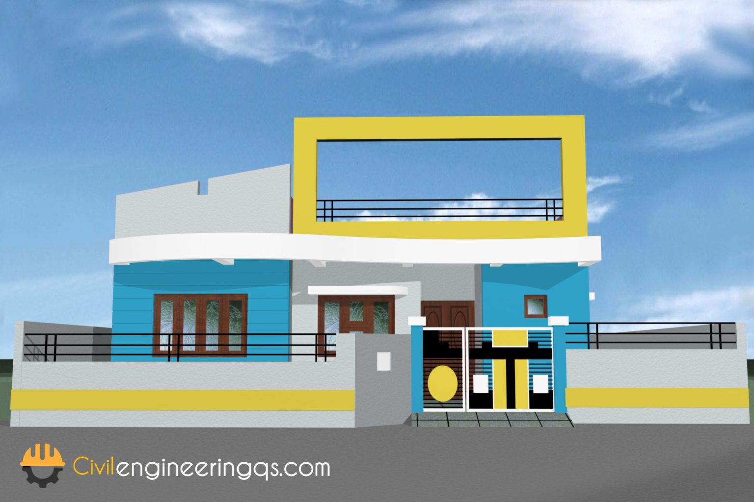 Modern Frond Elevation design for your Villa - Civil Engineering QS