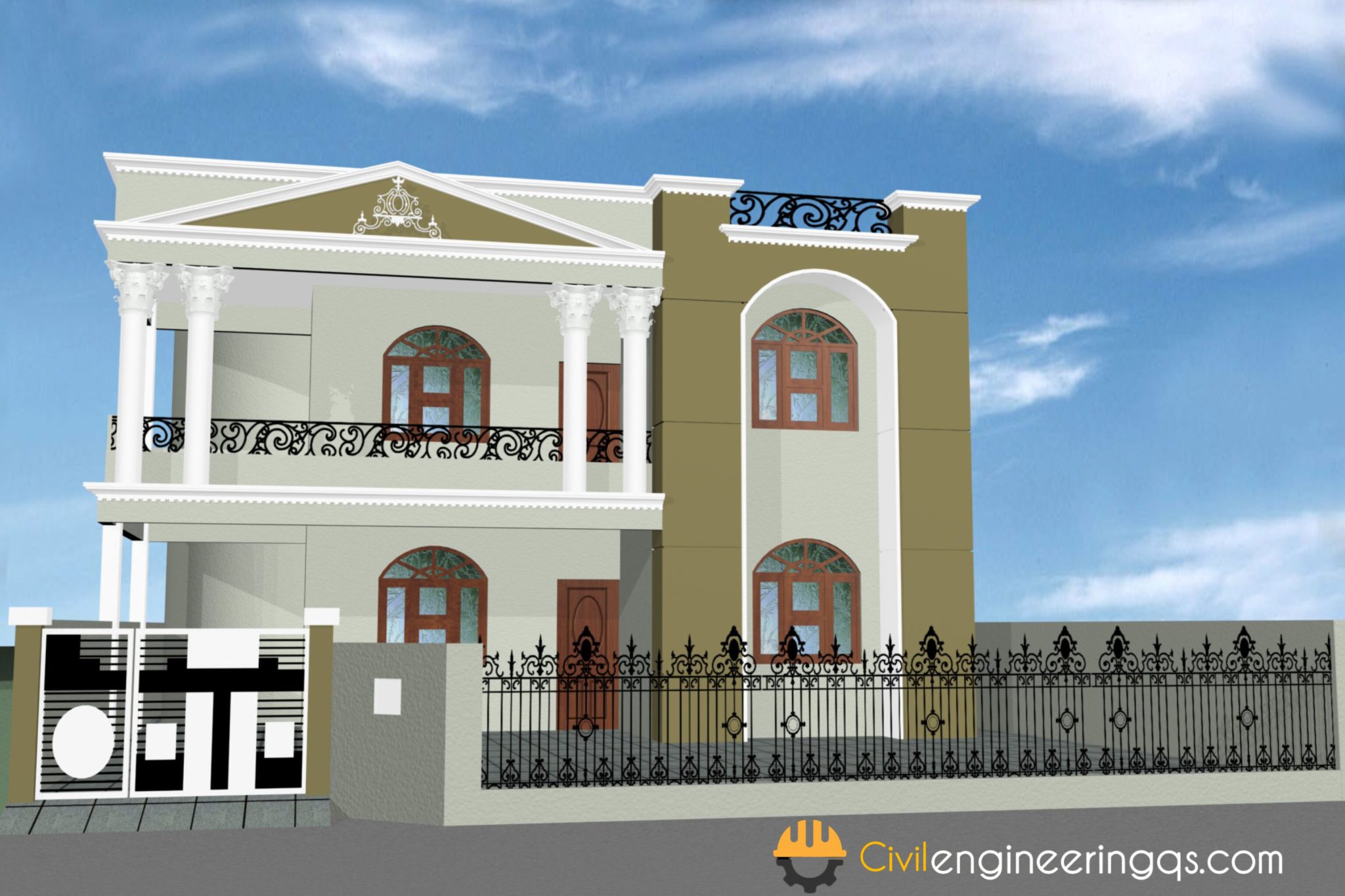 Modern Frond Elevation design for your Villa - Civil Engineering QS