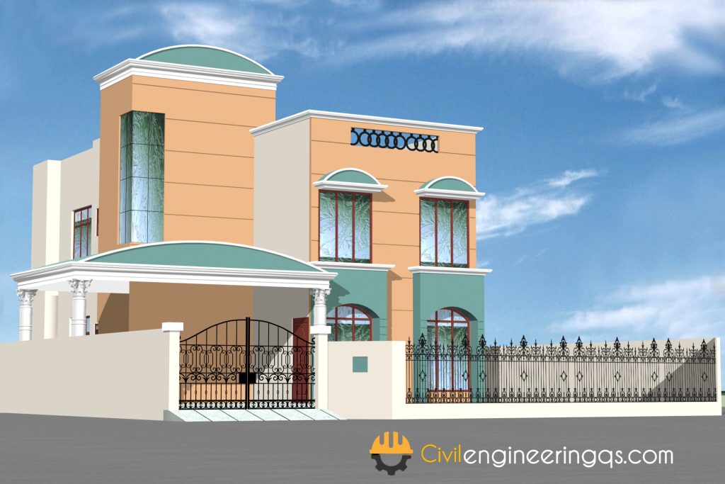 Modern Frond Elevation design for your Villa - Civil Engineering QS