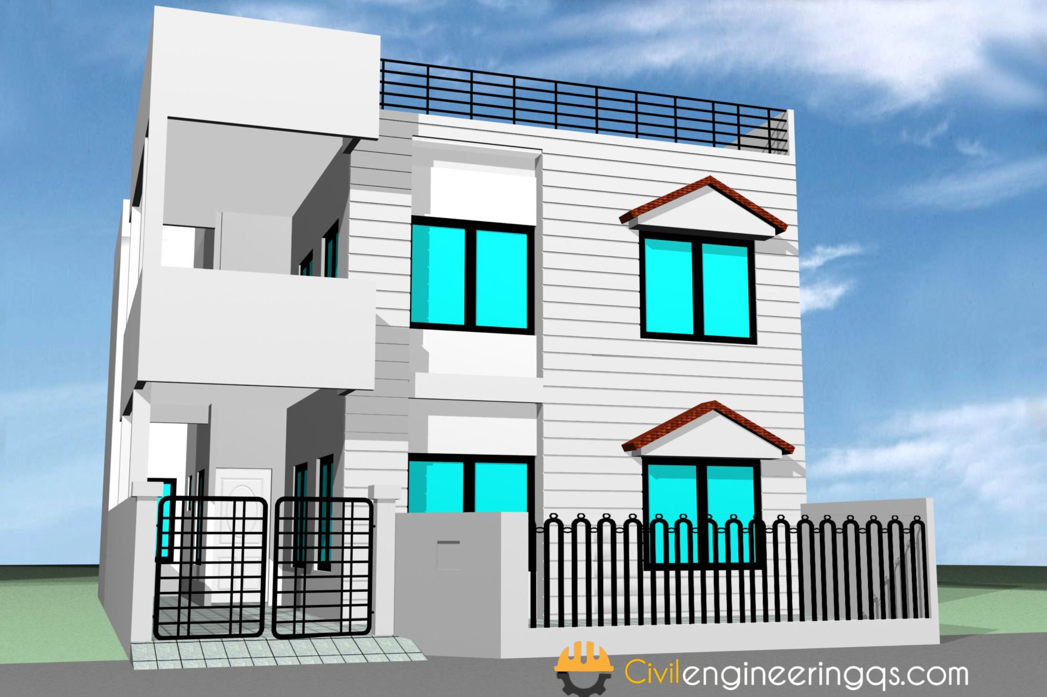 Modern Frond Elevation design for your Villa - Civil Engineering QS