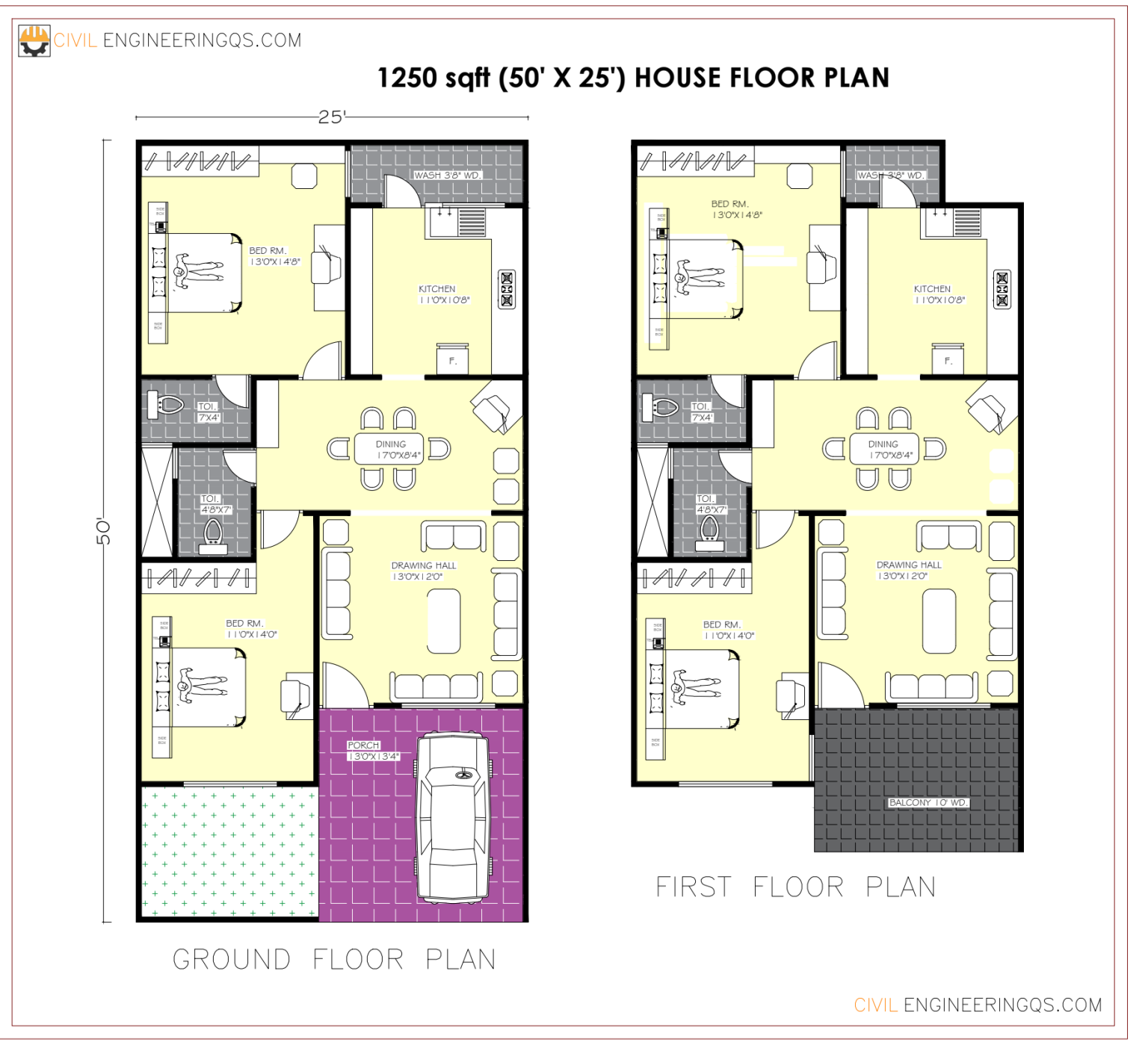 25 x 50 AutoCAD Floor Plan with Elevation – 3