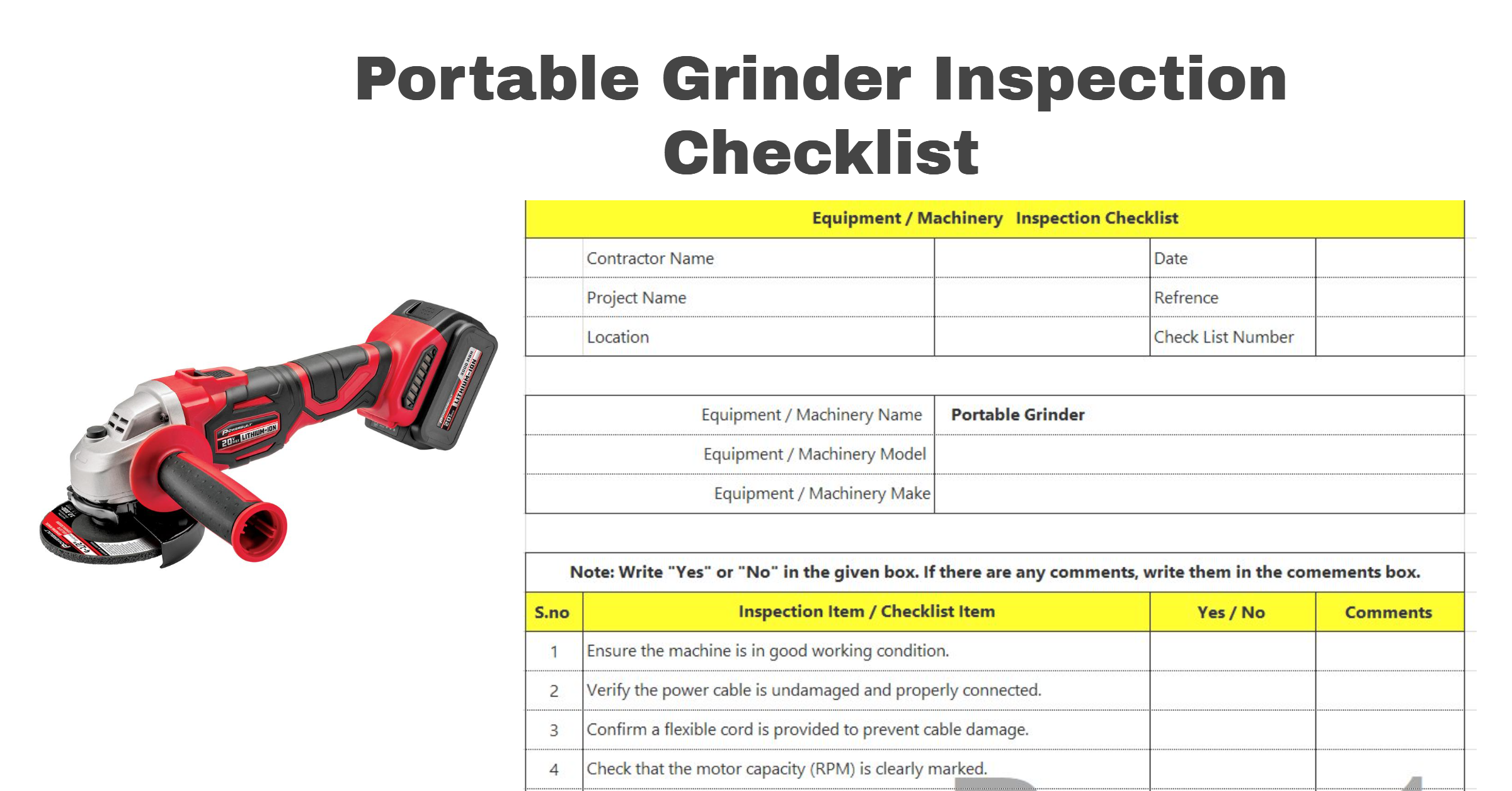 Portable Grinder Inspection Checklist