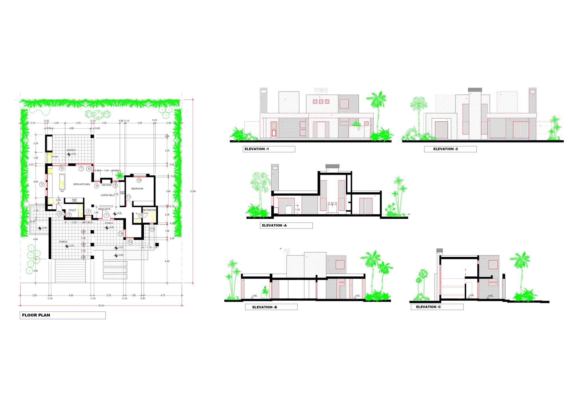 20 x 23 AutoCAD Floor Plan with Elevation – 1