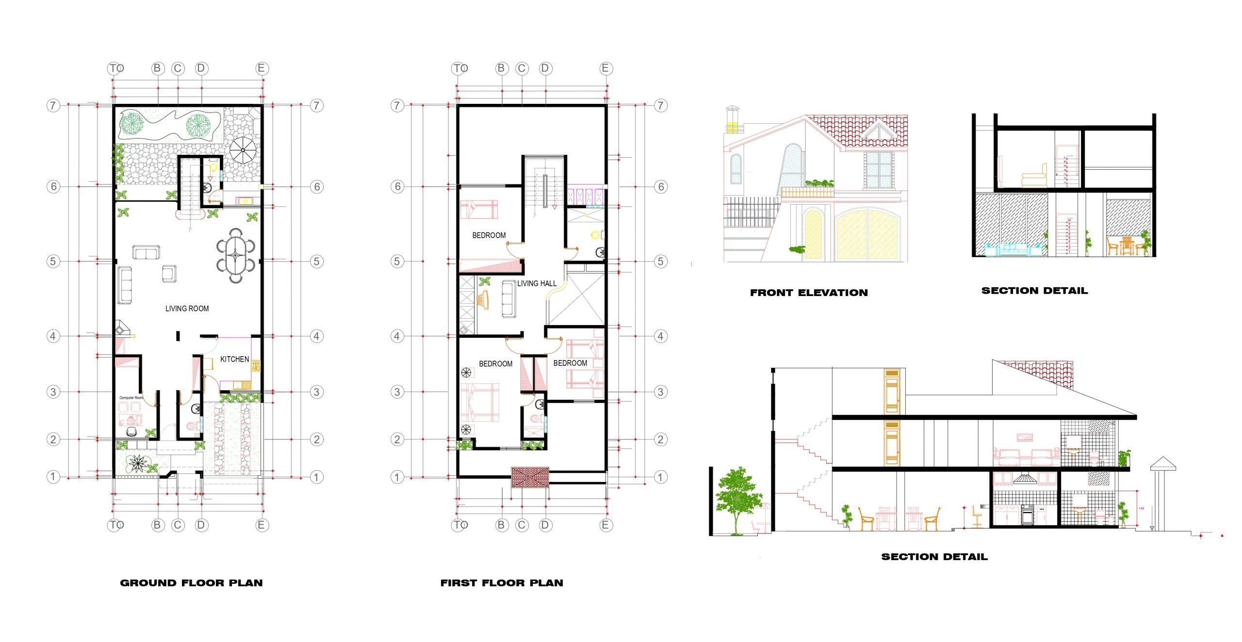 Simple Two story House Floor plan AutoCAD & PDF Download