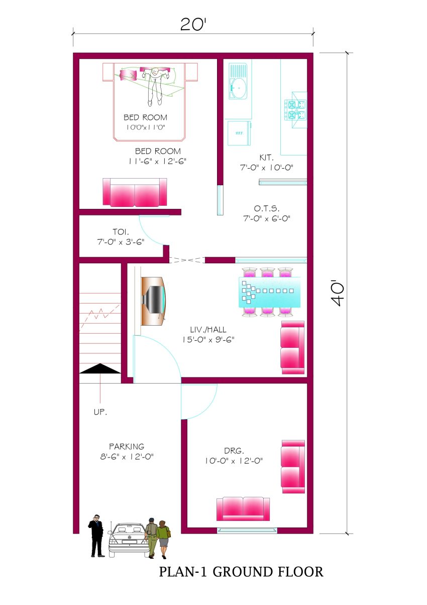 20 x 40 AutoCAD Floor Plan with Elevation – 3 - Civil Engineering QS