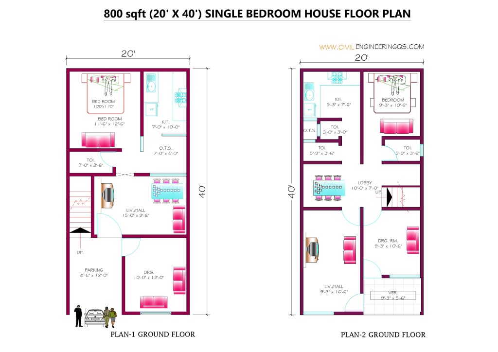 20 x 40 AutoCAD Floor Plan with Elevation – 3