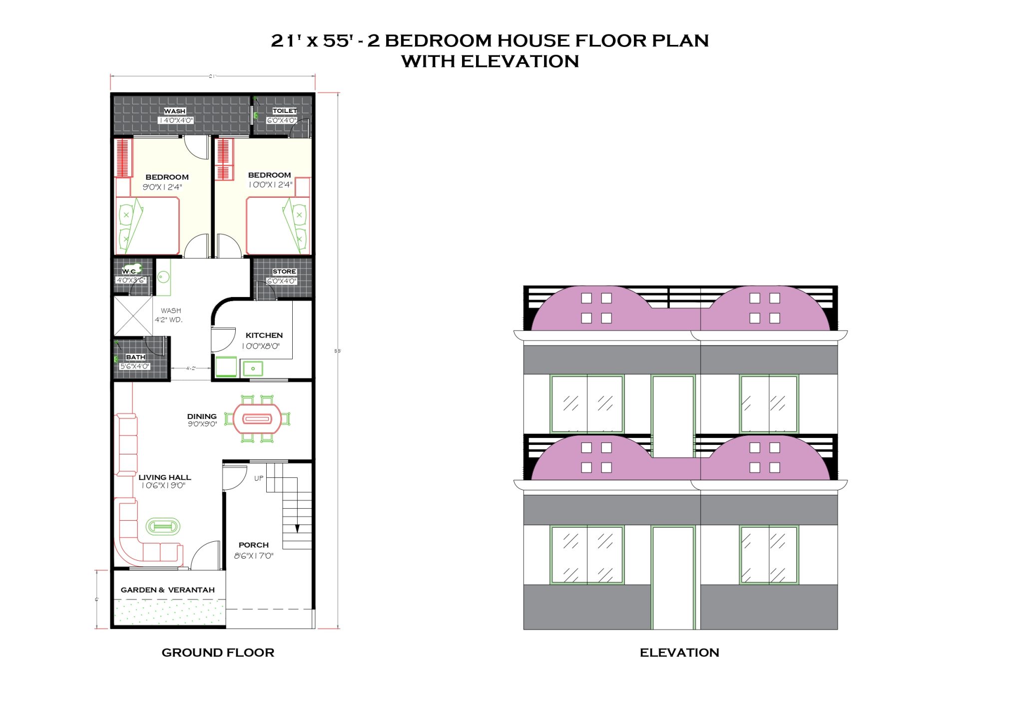 21 x 55 AutoCAD Floor Plan with Elevation – 1