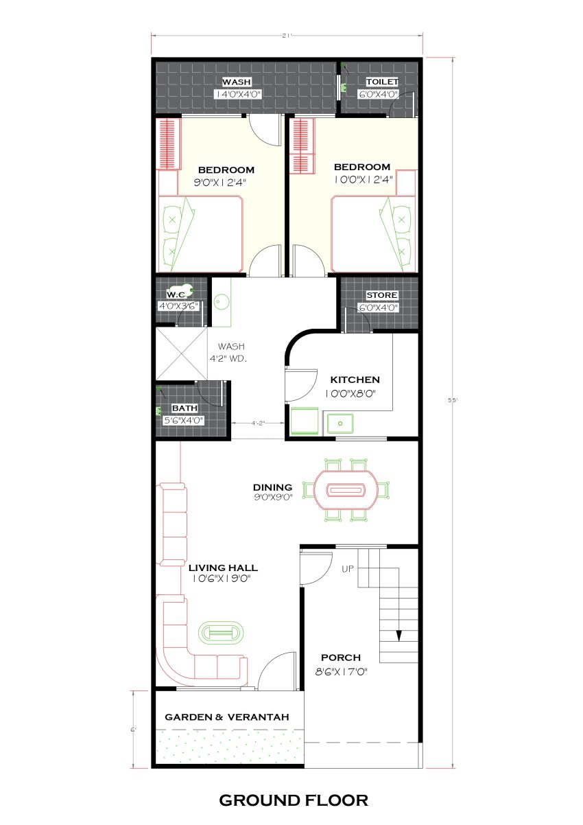 21 x 55 AutoCAD Floor Plan with Elevation – 1