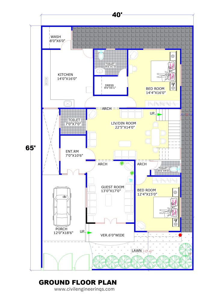 40 x 65 Floor Plan with Elevation AutoCAD & PDF Download - Civil ...