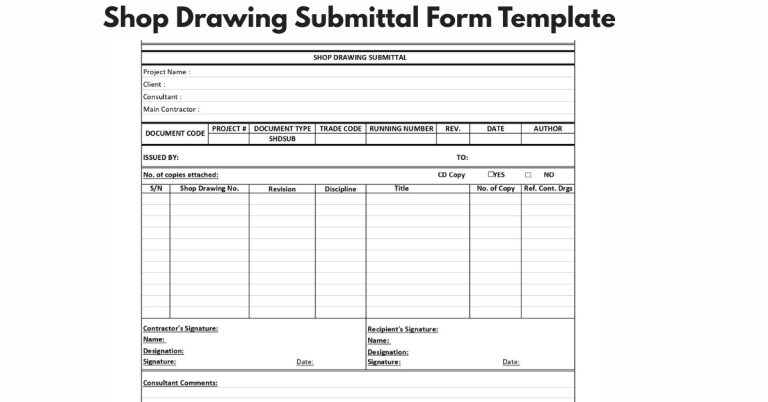 Shop Drawing Submittal Form Template – Free Download (SHDSUB Format)
