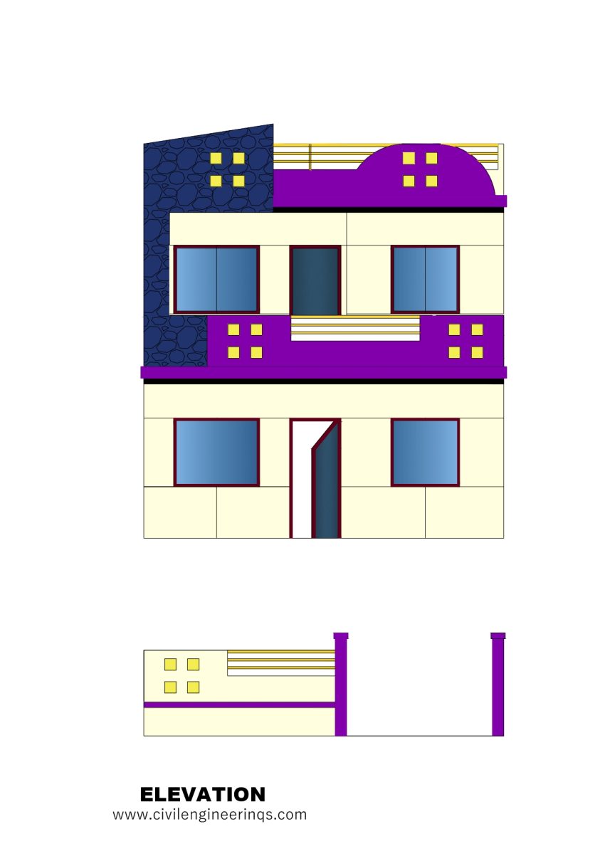 21 x 55 AutoCAD Floor Plan with Elevation – 1 - Civil Engineering QS