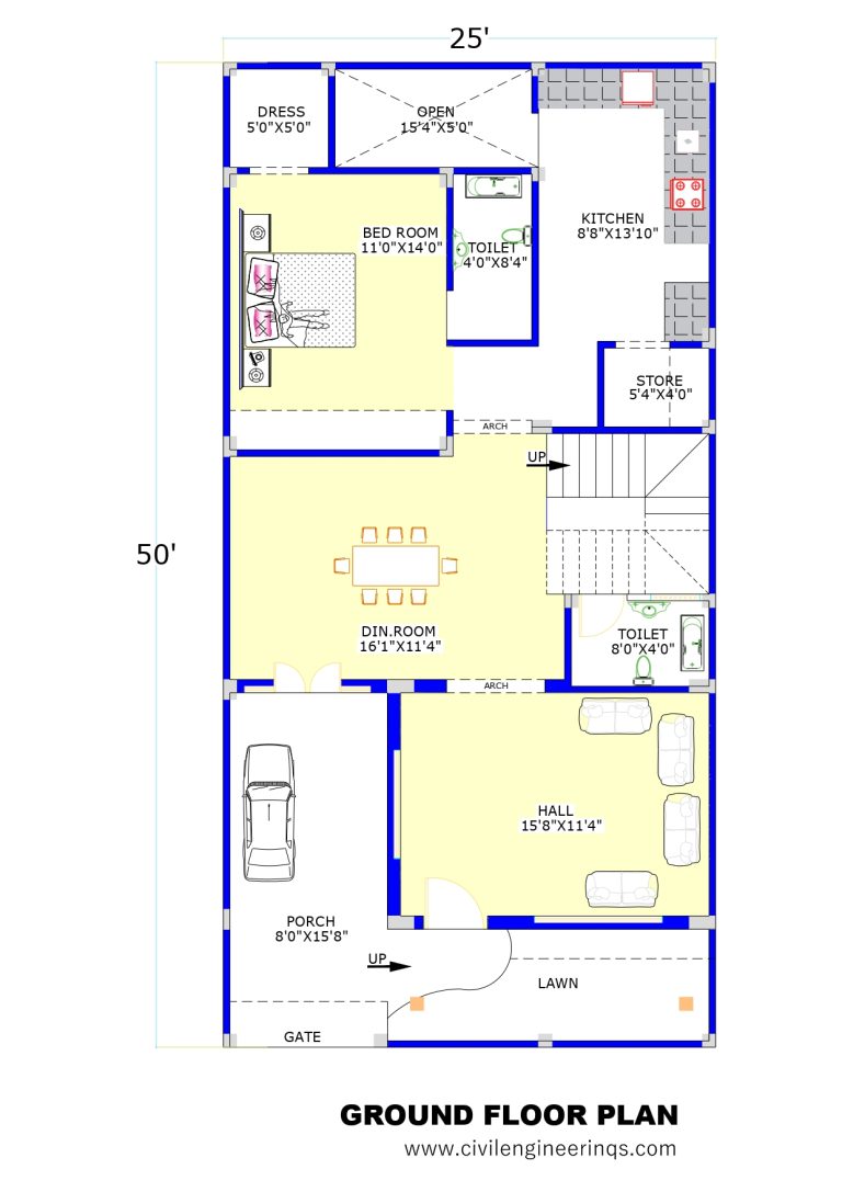 25 X 50 AutoCAD Floor Plan with Elevation - 2 - Civil Engineering QS