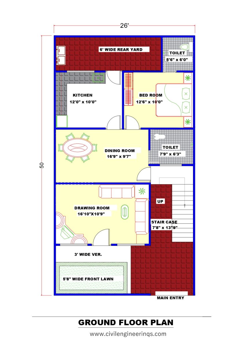 26 x 50 AutoCAD Floor Plan with Elevation – 1