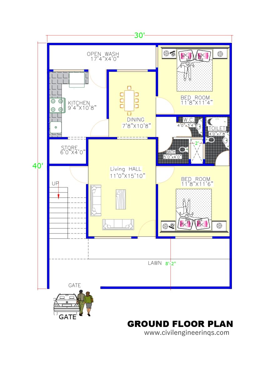 30 x 40 AutoCAD Floor Plan with Elevation – 1