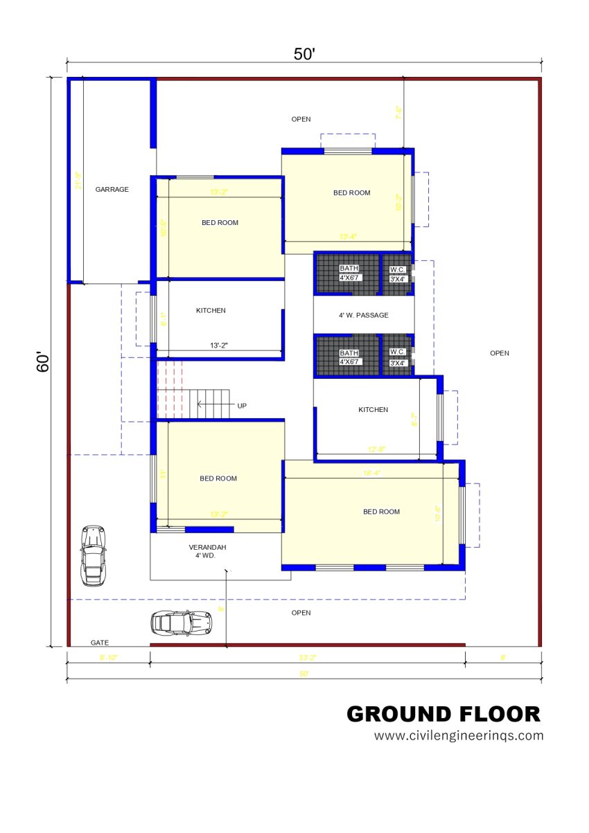50 x 60 AutoCAD Floor Plan with Elevation – 1 - Civil Engineering QS
