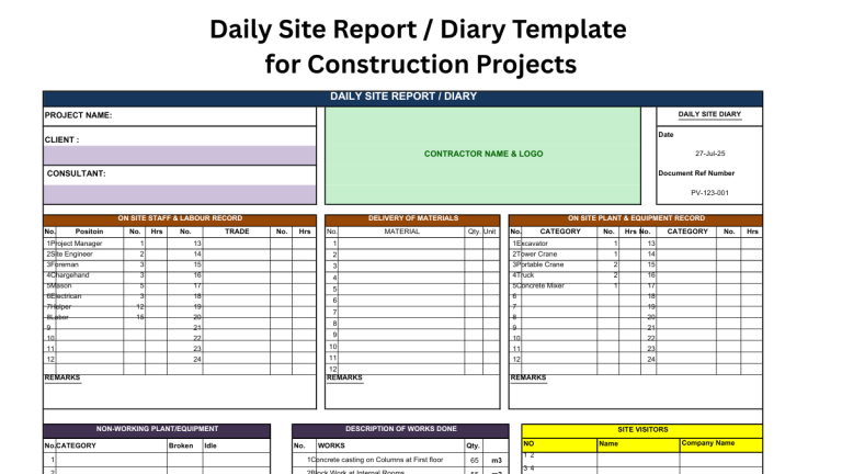 Daily Site Report / Diary Template for Construction Projects