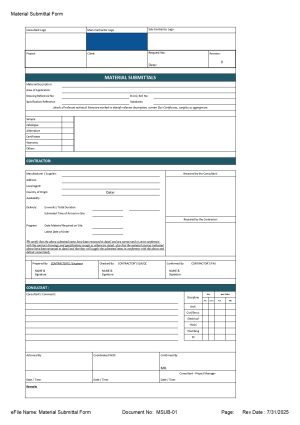 Material Submittal Form Template (MSUB Format) – Free Editable Download ...