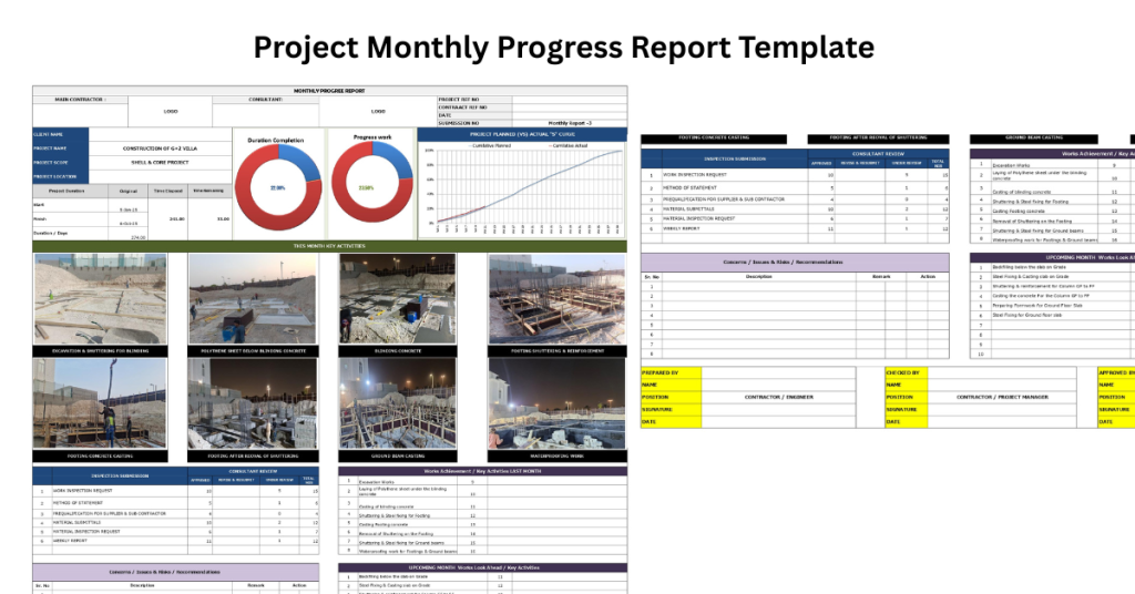 Project Monthly Progress Report Template Civil Engineering QS