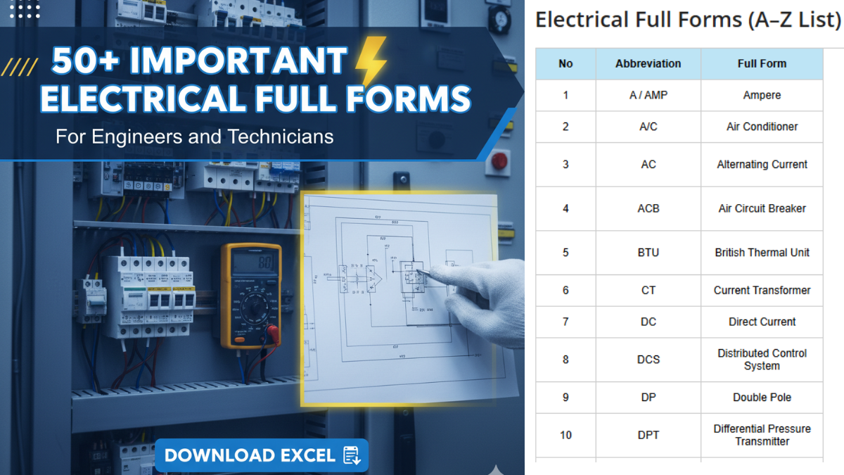 50+ Important Electrical Full Forms for Engineers and Technicians