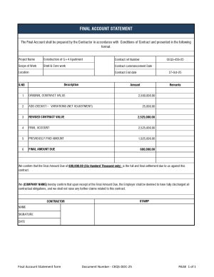 Final Account Statement Template - Civil Engineering QS